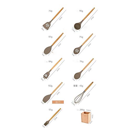 LMMDP Wooden Handle Silicone Kitchenware Non Stick Cookware High Temperature Resistant Silicone Kitchenware Set Spoon Spatula Cooking Tools Kitchen Utensils