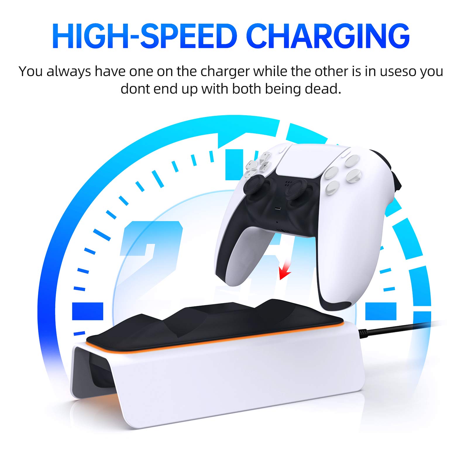 PS5 Controller Charger Station, PS5 Charging Station With Led Indicator, High Speed, Fast Charging Dock For Sony Dualsense Controller, White And Black
