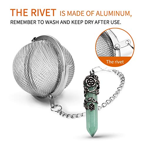 TeaSanavie 2 Pack Healing Crystal Pendant Loose Tea Steeper Tea Infusers Tea Strainers for Couple Gift,Antique Silver Flower Wrapped Natural Gemstone Hexagonal 18/8 Stainless Steel Fine Mesh Tea Ball