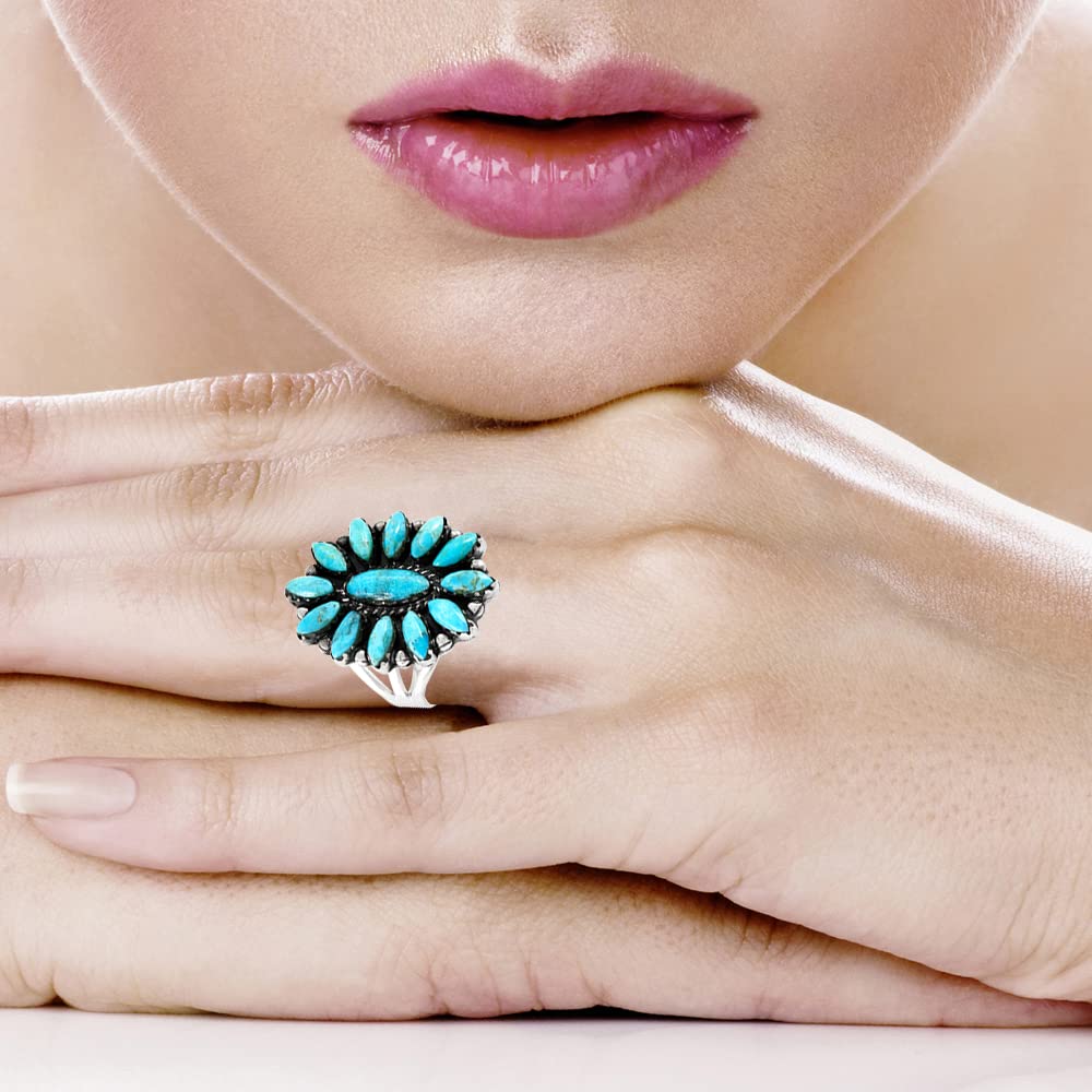 Turquoise Ring Sterling Silver 925 Genuine Gemstones Size 6 to 11 (Turquoise) (8)