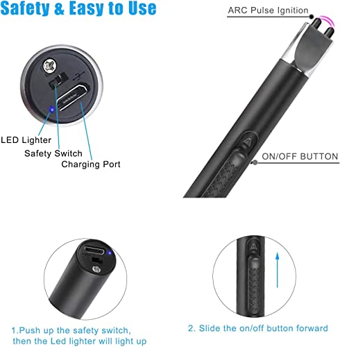 LYTOWN Lighter, 2 Pack Candle Lighter Electric Arc Lighter Rechargeable USB Lighter Flameless Grill Lighter with Safe Button for Home Candle BBQ Camping Kitchen(Black & White)