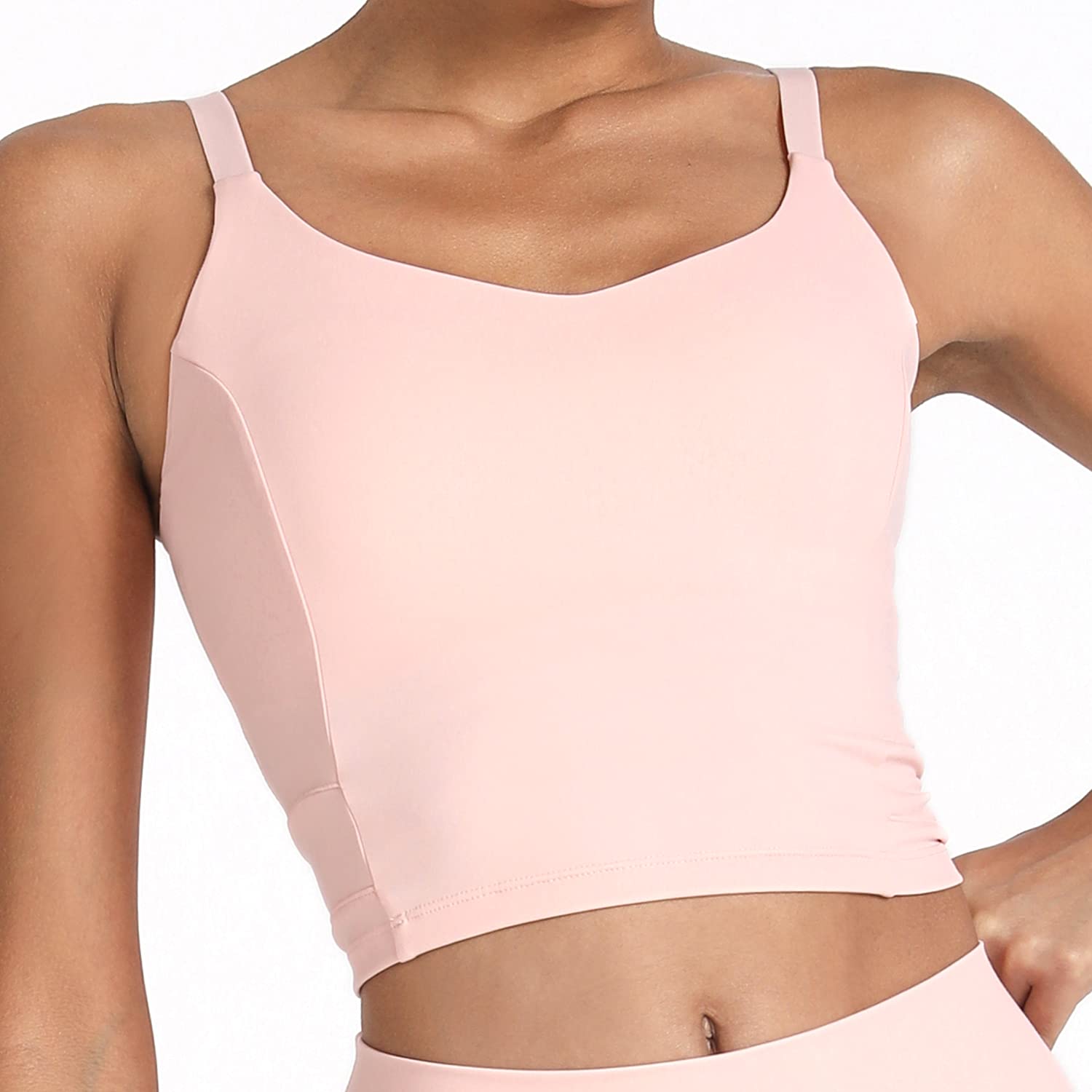niceday Women’s Longline Sports Bra Wirefree Padded Medium Support Yoga Bras for Running Workout Tank Tops Pink