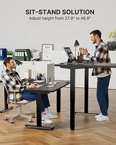 Marsail Corner Stand Up Desk Adjustable Height with 4-in 1 Electical Outlet, L Shaped Electric Standing Desk with Headphone Hook, Stand up Desk for Home Office Sturdy Writing Workstation Black