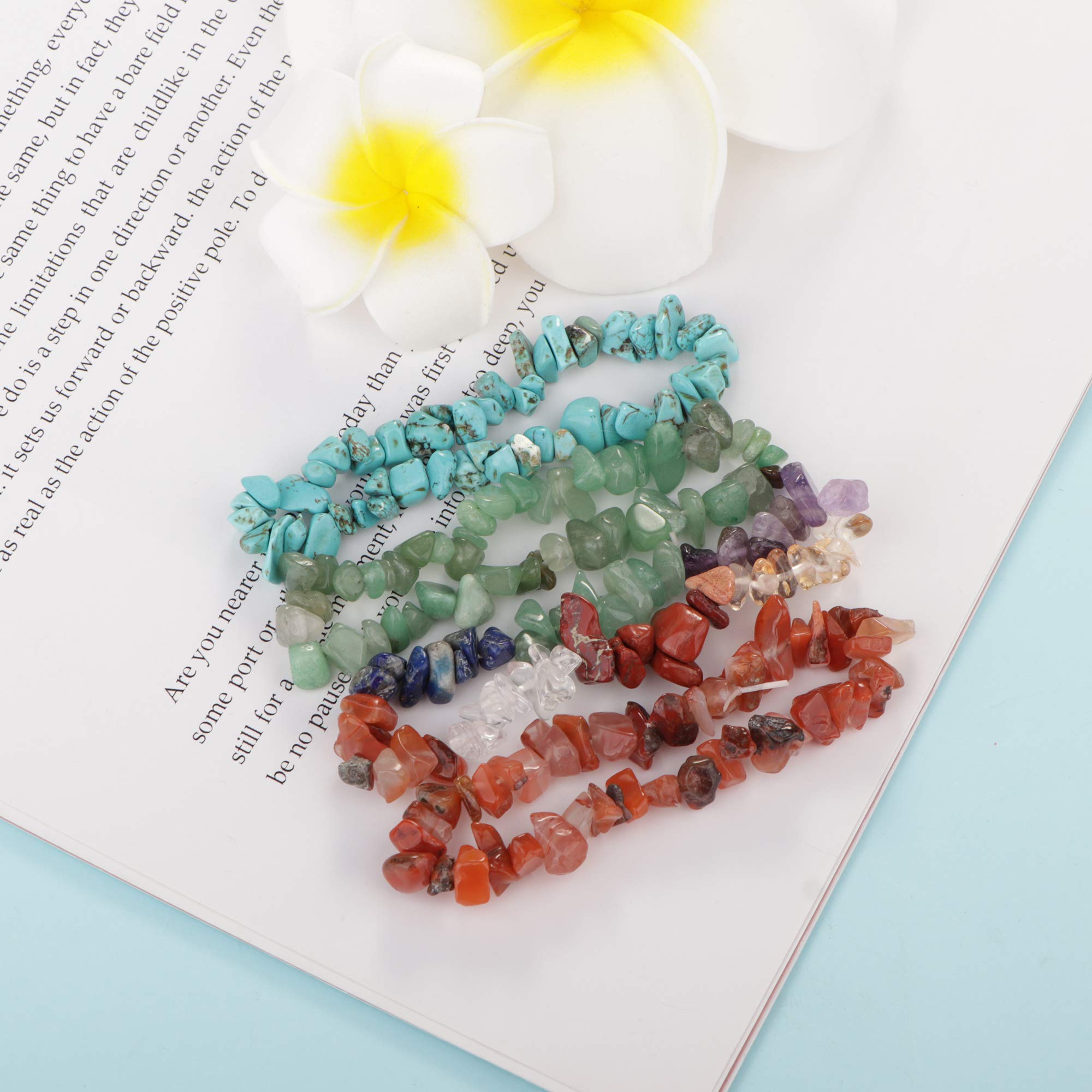 LOYALLOOK 8-12Pcs Natural Gemstone Chakra Crystal Healing Chip Gemstone Stretch Bracelets Tumble Polished Align Chakras/Conquer Fear/Increase Communication Reiki