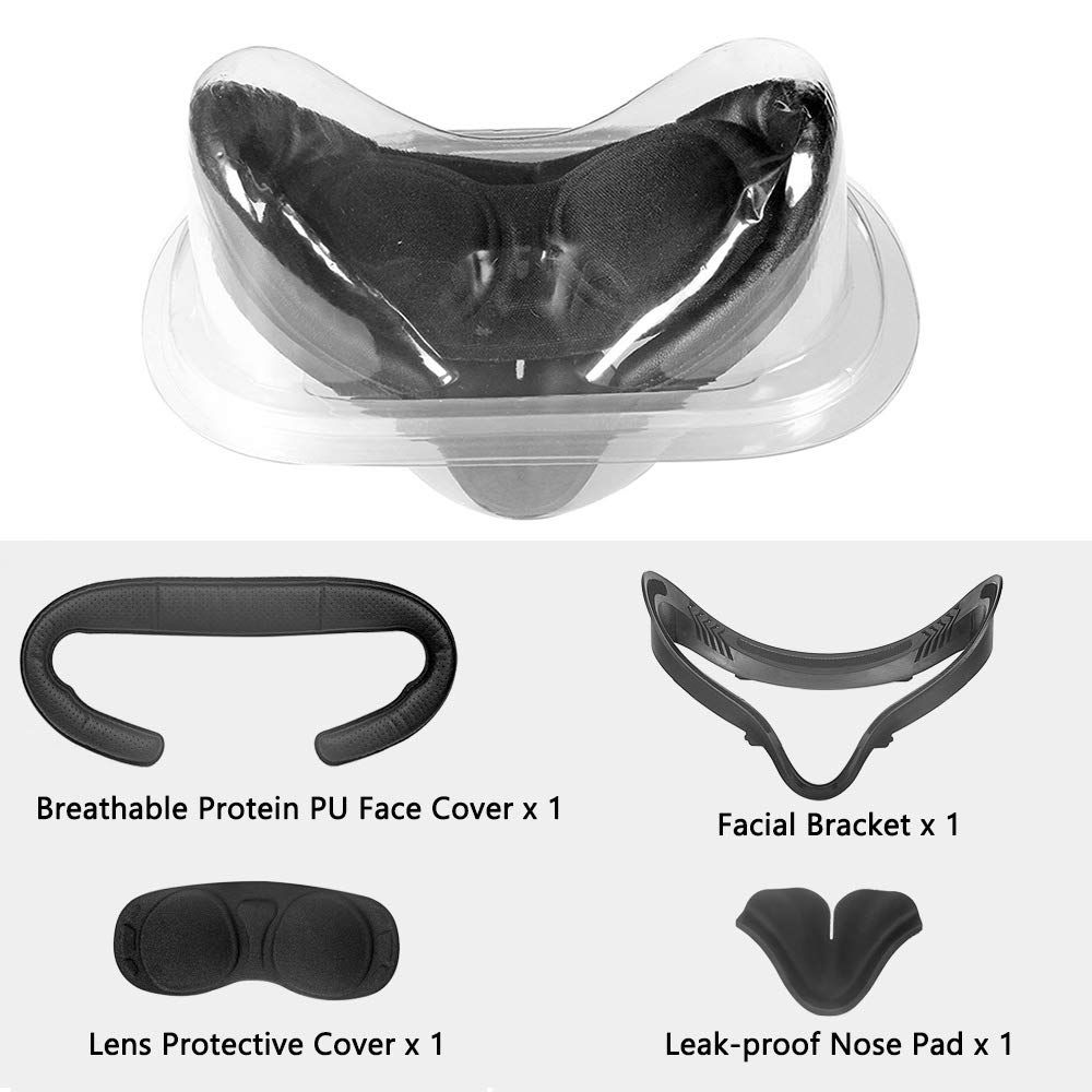 pordsioc Upgrade Facial Interface Bracket & Protein Leather Foam Face Cover Pad & Lens Cover Silicone Anti-Leakage Nose Pad for Oculus Quest 2 Accessories Set 4 in 1
