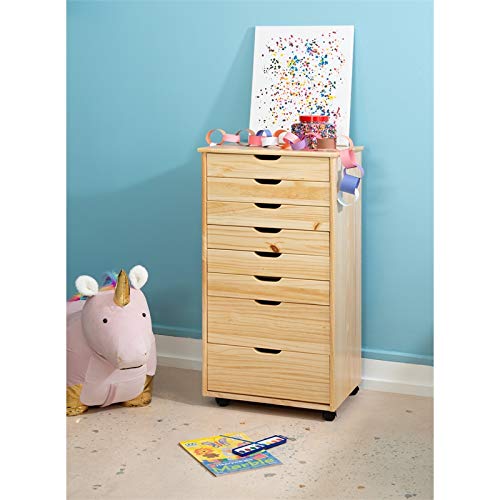 Riverbay Furniture 8-Drawer Transitional Wood Storage Cart w/Casters in Natural