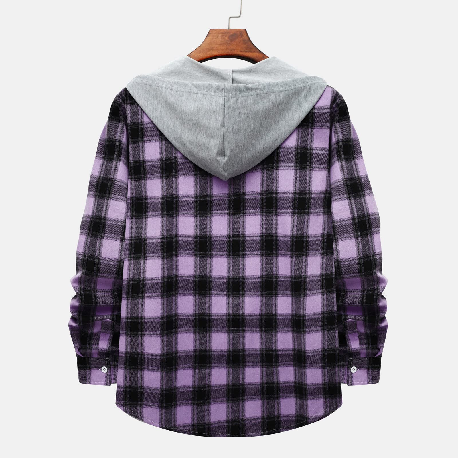 Short Vest for Men Men's Casual Plaid Flannel Jacket with Hood Button Down Long Sleeve Tee Tops Drawstring Lightweight Blouses(A- Purple,Medium)