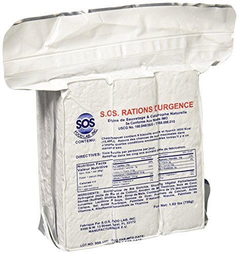 S.O.S. Rations Emergency 3600 Calorie Food Bar - 3 Day / 72 Hour Package with 5 Year Shelf Life Net wt. 1.60lbs (756g)