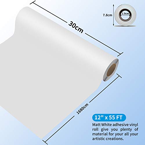 Prime Vinyl White Permanent Vinyl Roll - 12" x 55 Ft-White Self Adhesive Vinyl Roll for Silhouette Cameo, Decor Sticker, Cutting Machine, Craft Cutter Machine, Home Decal