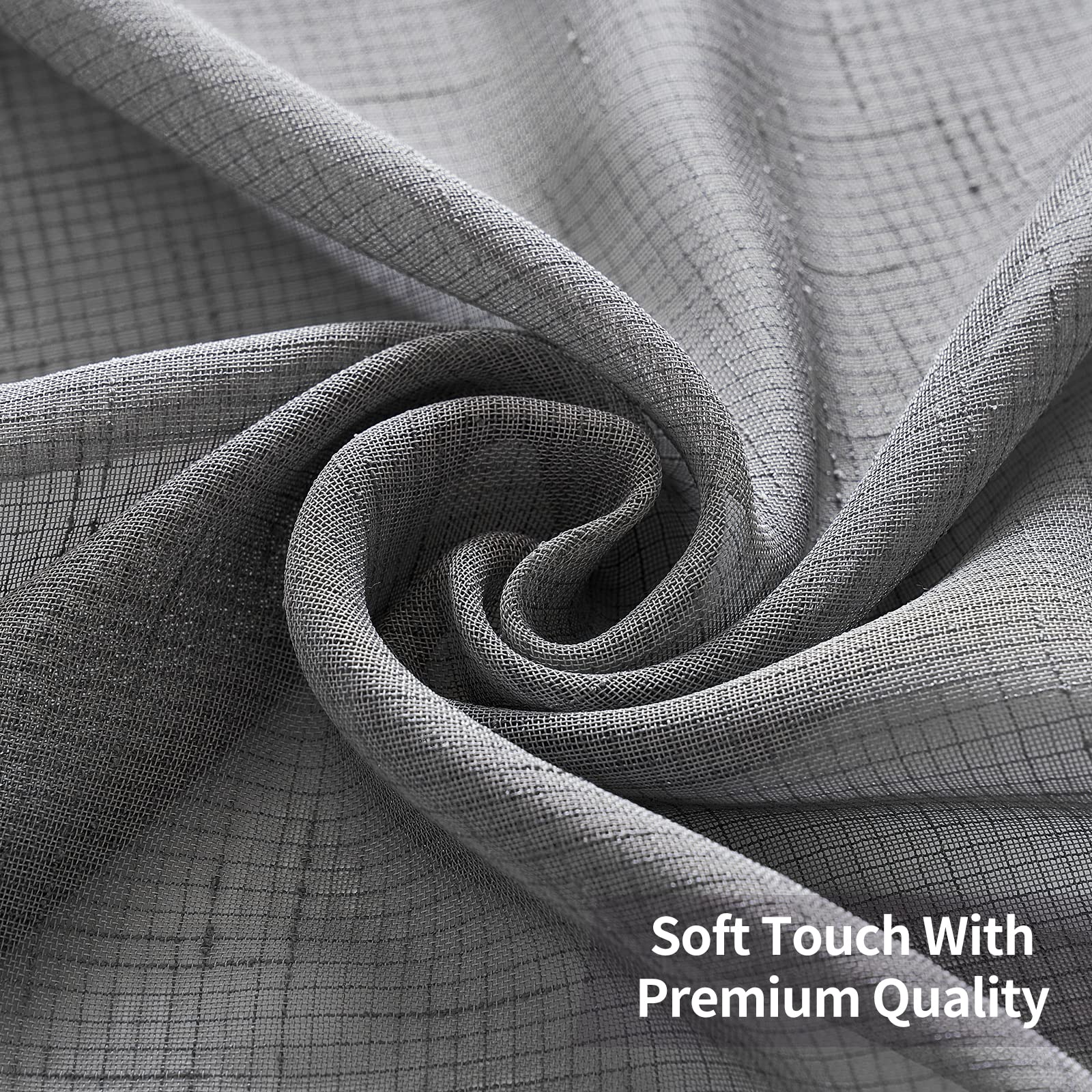MIULEE 2 Panels Natural Linen Semi Sheer Window Curtains Elegant Solid Dark Grey Drapes Grommet Top Window Voile Panels Linen Textured Panels for Bedroom Living Room (52X96 Inch)