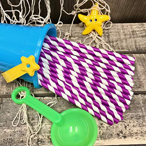 Stripe Paper Straws - Purple and White Straws - 7.75 Inches - 50 Pack Outside the Box Papers Brand