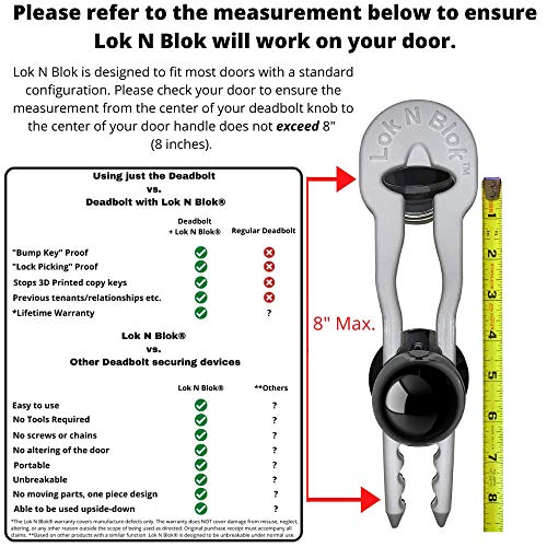 Lok N Blok Portable Door Lock Deadbolt Device No Tools Required for Maximum Deadbolt Protection Key Bumping Proof Guard Defender Home Apartment and Travel Safety Security and Child Lock