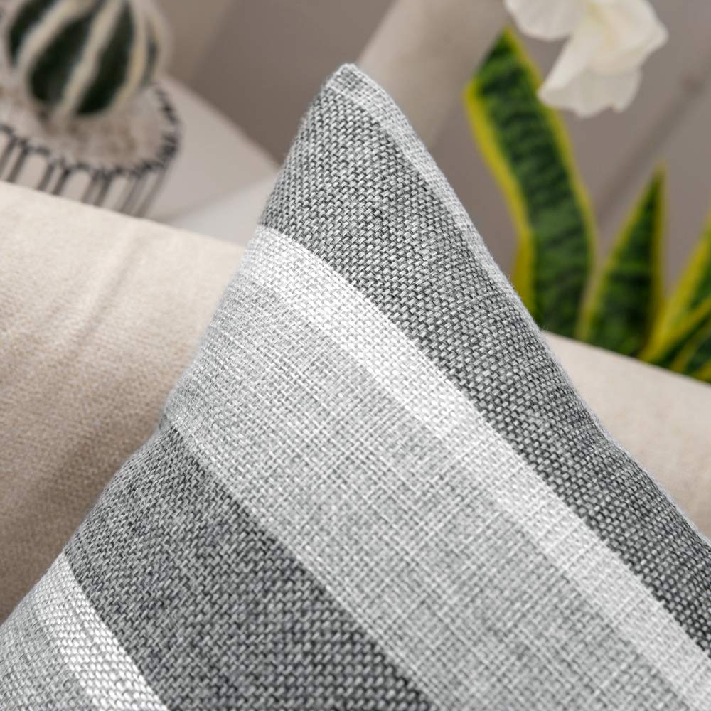 MIULEE Decorative Striped Throw Pillows Covers Classic Retro Linen Modern Farmhouse Pillow Cases for Couch Living Room Sofa Set of 2, 16x16 Inch Light Grey