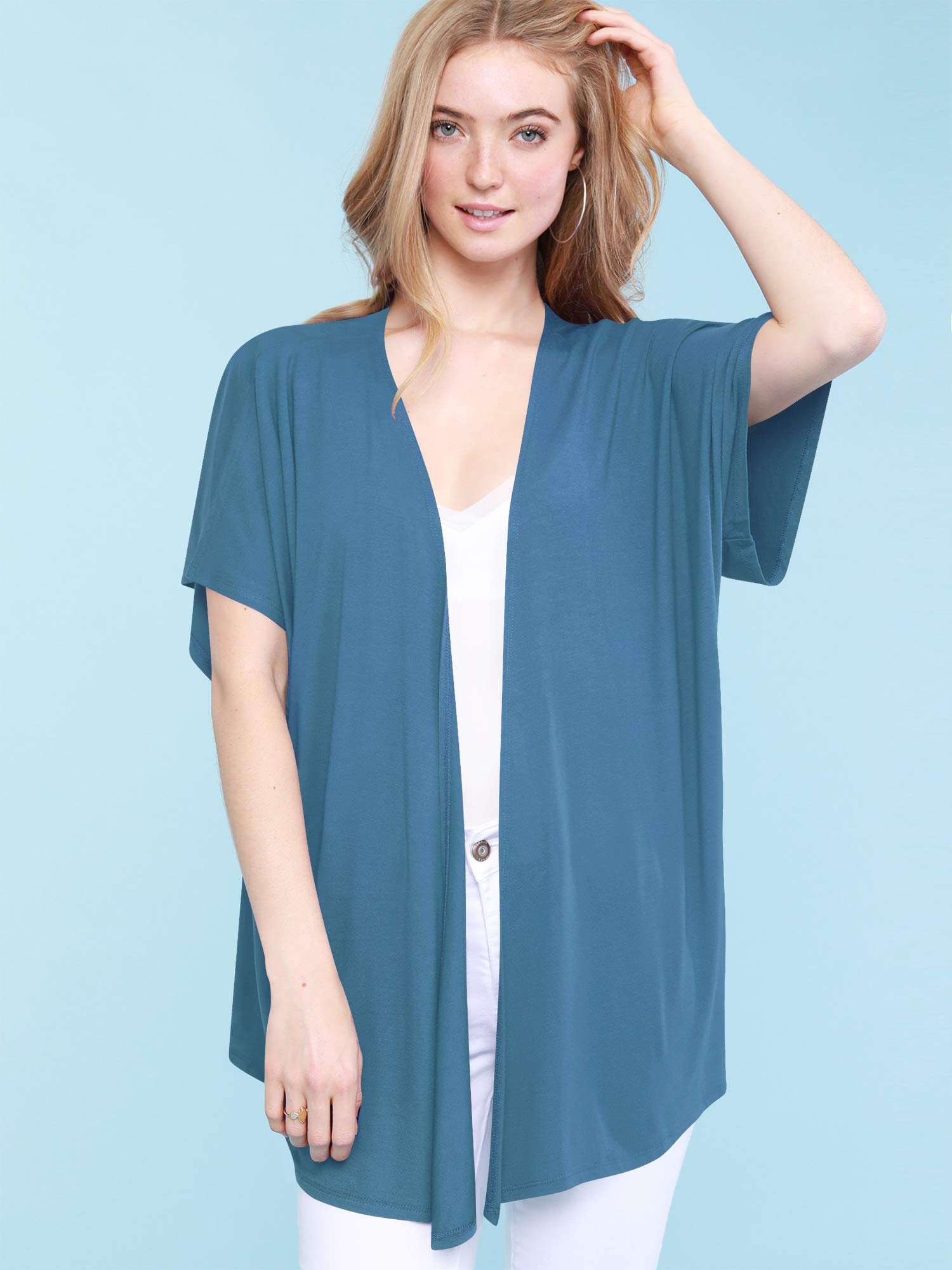 MBJ WSK1310 Women's Kimono Style Short Sleeve Dolman Cardigan XXXL Denim