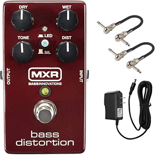 MXR M85 Bass Distortion Pedal Bundle with 2 MXR Patch Cables and 9V Power Supply