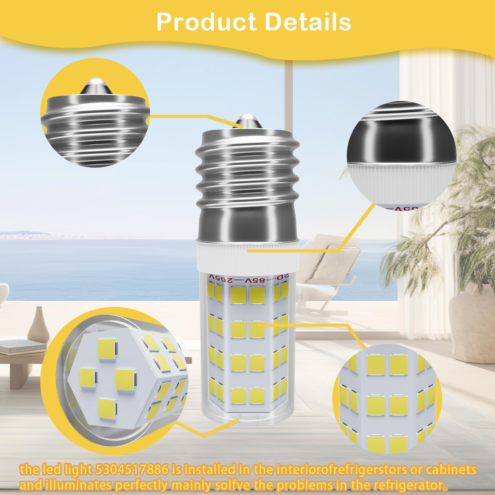 LCMLA (2PCS E17 LED Bulb 5304517886 Replacement for Frigidaire Kenmore Electrolux Refrigerator Light Bulb 5304498578 KEI D28a KEL2811 3.8W White 6000K 85V -265V Freezer Lamp