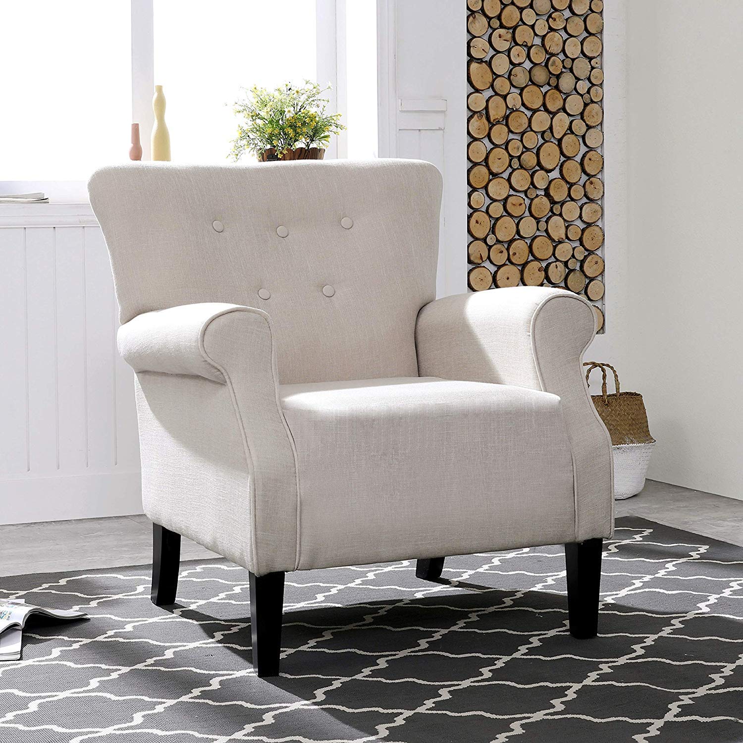 LOKATSE HOME Accent Armchair Single Sofa Modern Comfortable Furniture for Living Room, Club, Bedroom, Beige
