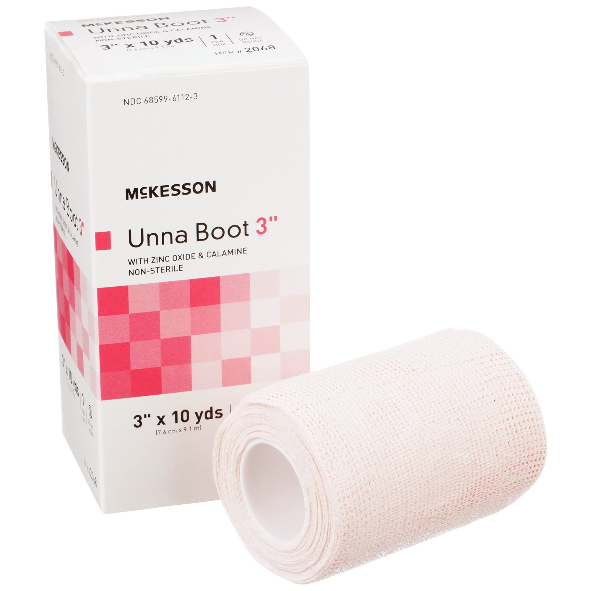 McKesson 2068 Unna Boot with Zinc Oxide and Calamine, Non-Sterile, 3" Width, 10 Yards Length, Pack of 12