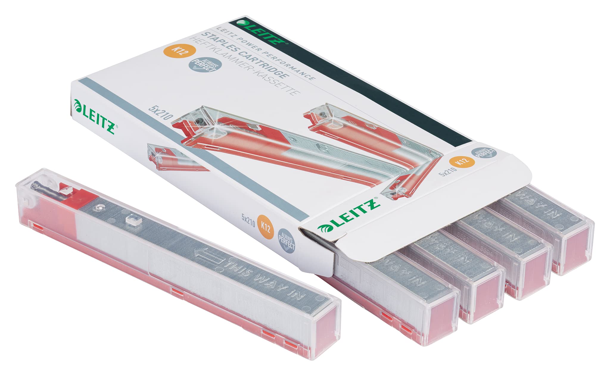 Leitz 55940000 K12 Stapler Cartridge, Strong Steel, Length 12 mm, 1050 Staples, 80 Sheet Capacity - Red