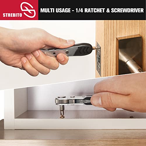 STREBITO Mini Ratchet Set 12-Piece 1/4 Ratchet Right Angle Screwdriver Set Small Ratcheting Wrench 90 Degree Offset Screwdriver High Torque Low Profile Ratchet Angled Screwdriver For Tight Spaces