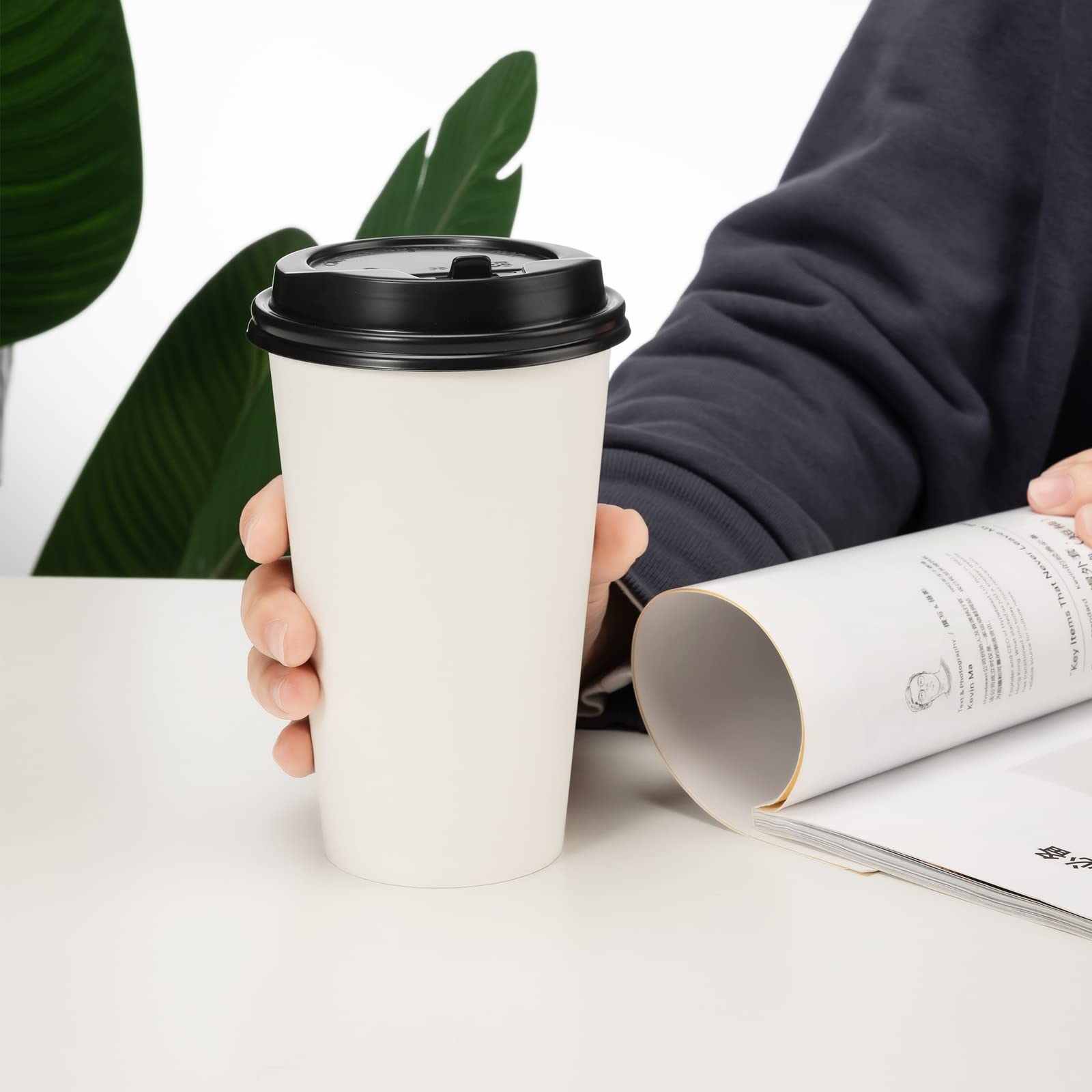 RACETOP [16 oz 100 set with lids] Paper Coffee Cups with Lids, Disposable Coffee Cups with Lids, Hot Drink Paper Cups 16 oz, Ideal for Beverage| Tea (White)