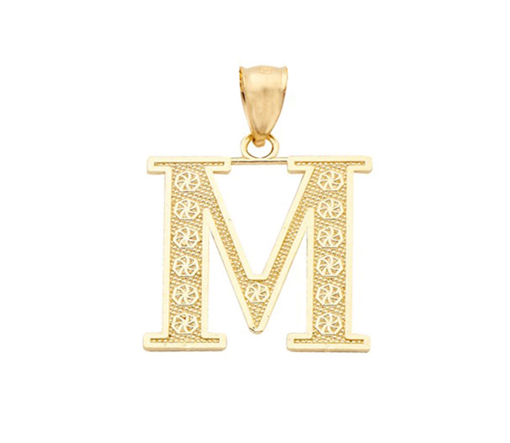 LoveBling 10K Yellow Gold Diamond Cut A to Z Alphabet Initial Letter Charm Necklace Pendant (Small) (M) (0.78")