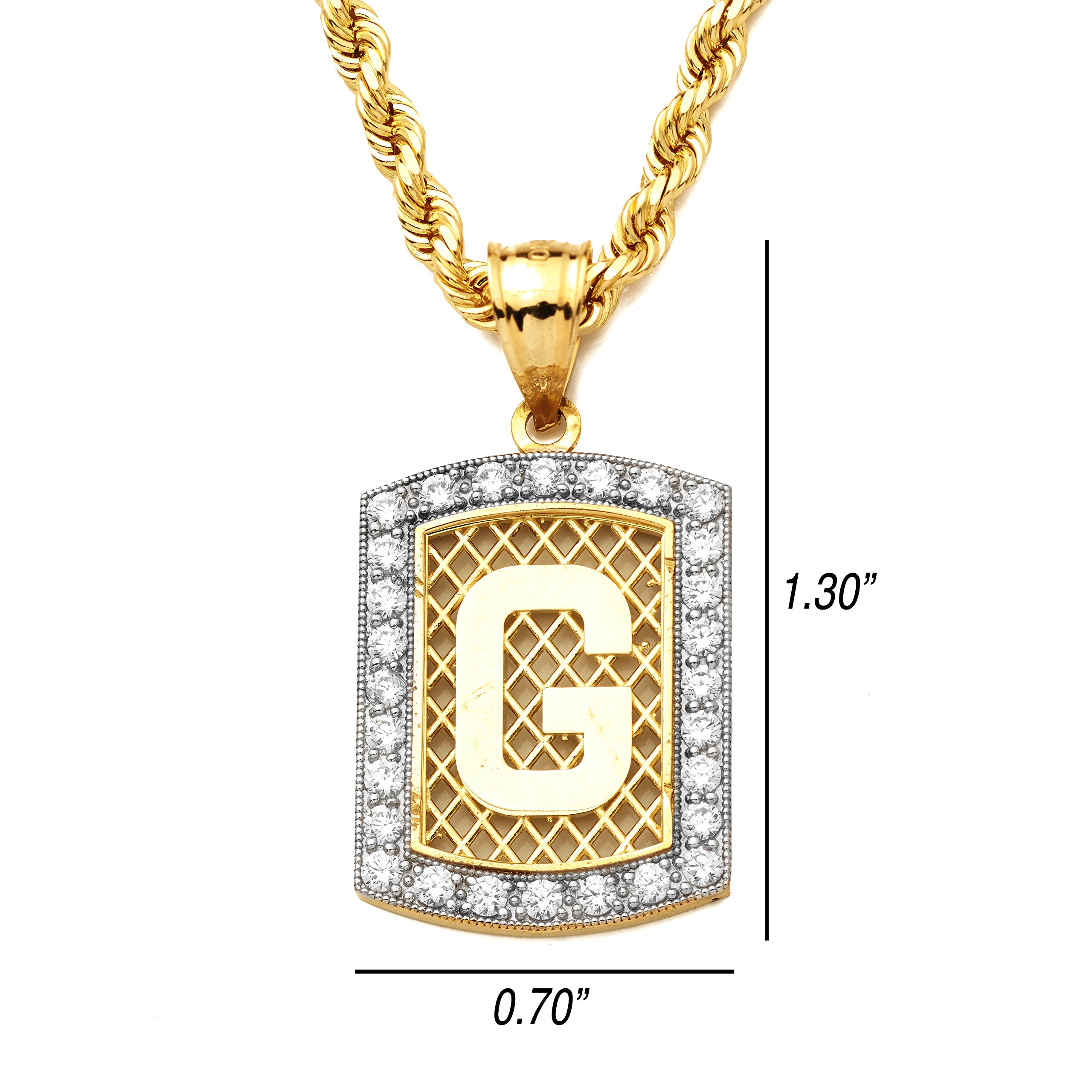 LoveBling 10K Yellow Gold Dog Tag Initials Charm Pendant w/CZ Border (Available from A-Z) (G)