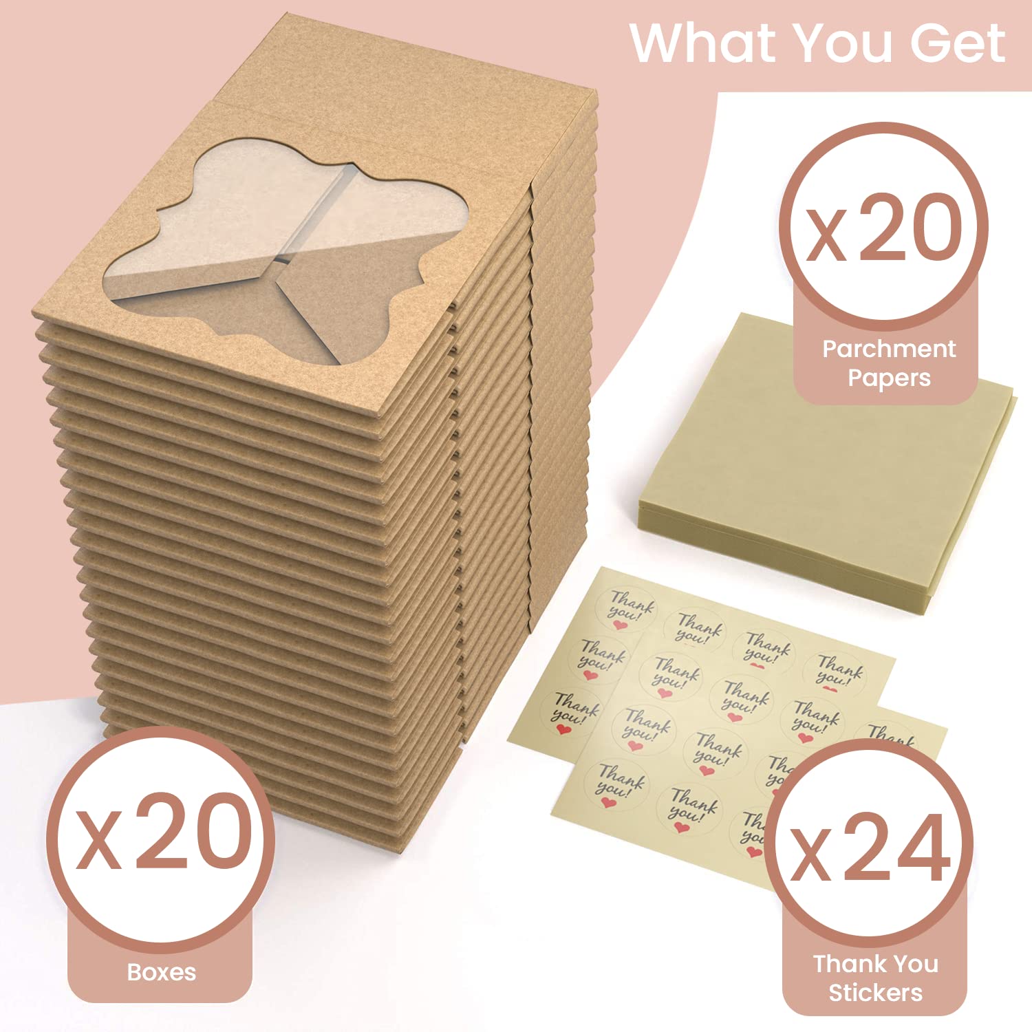 Leafiew 20 Pack 6x6x3 Bakery Boxes with Window β Small Cookie Boxes for Gift Giving β Treat Boxes for Small Cake, Pastry, Strawberries, Dessert, Candy, Charcuterie, Baked Goods and Food (Brown)