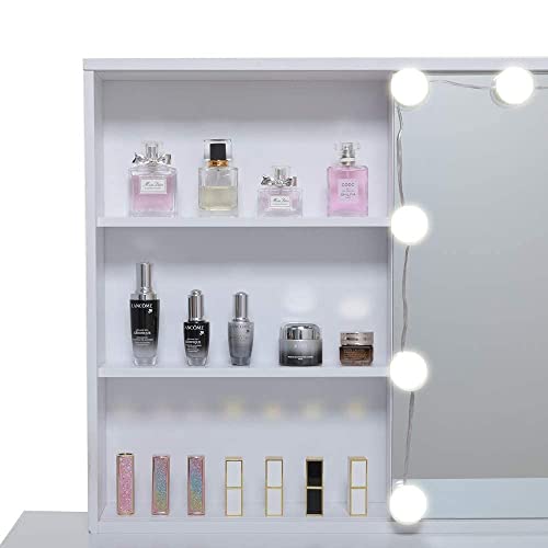 Makeup Vanity Desk with Sliding Lighted Mirror for Christmas Day, Makeup Table Vanity Desk with 2 Large Drawers, 3 Color Lighting Modes, Brightness Adjustable, Vanity Table for Women Girls, White