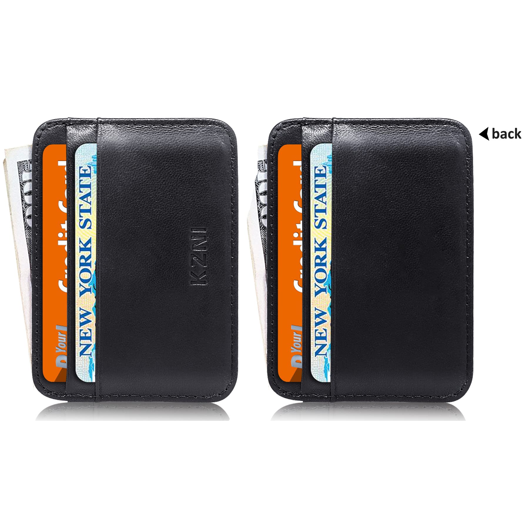 KZNI Money Clip, Front Pocket Wallet Credit Card Holder ID Case,Genuine Leather Slim Wallet for Men Black Thin Small (Black)