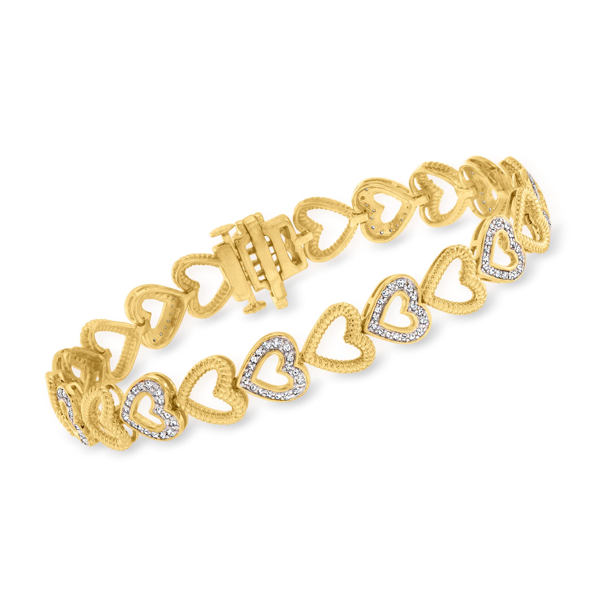 Ross-Simons 0.50 ct. t.w. Diamond Heart Bracelet in 18kt Gold Over Sterling. 7 inches