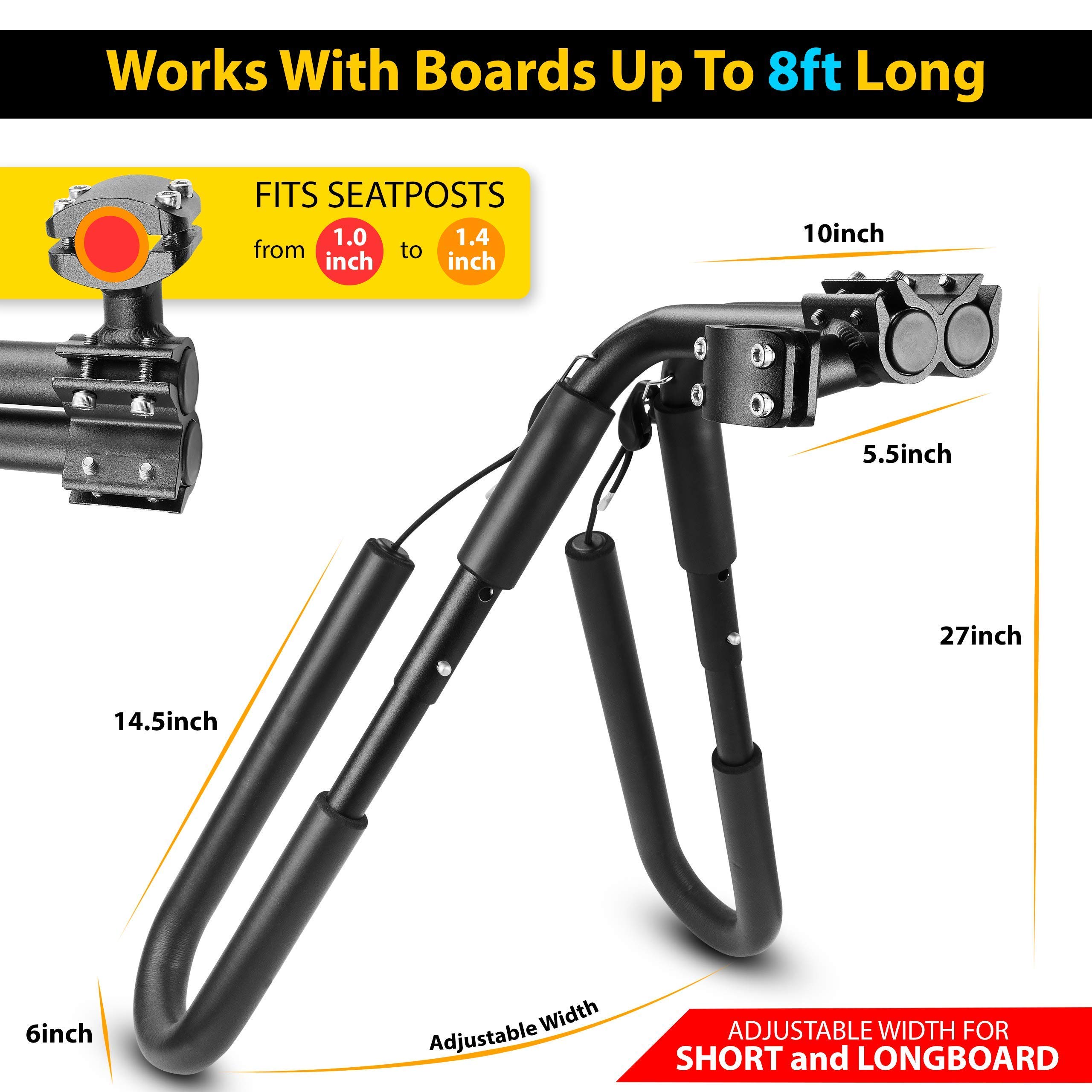 Norker Surfboard Bike Rack, Surf Rack for Bike - Bonus Wetsuit Hanger - Bike Surf Rack - Adjustable Surfing Rack for Shortboard, Wakeboard, Boogie Board