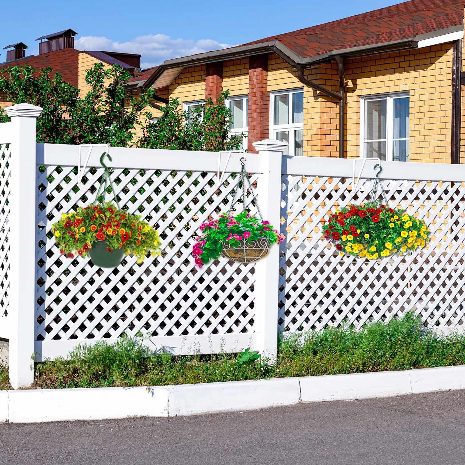 Zacool Vinyl Fence Hooks-4 Pack 5 x 10 Inches Heavy Duty White Patio Hooks Coated Steel Fence Hangers for Hanging Plants Bird Feeders,Lights,Basket,Pool Tools