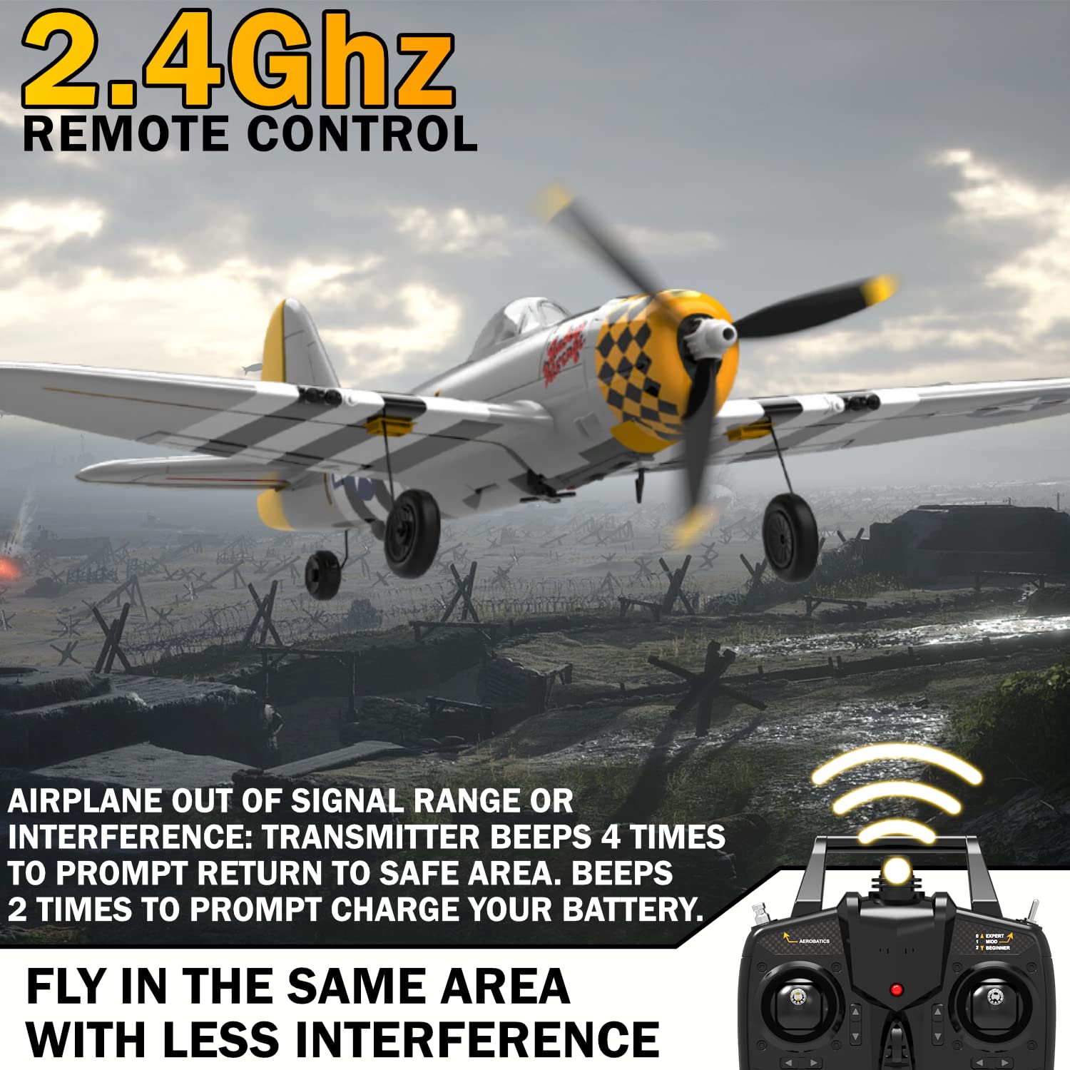 LEAMBE RC Plane 4 Channel RC Airplane - Ready to Fly Upgrade P47 Thunderbolt Remote Control Airplane for Beginners Adult with Xpilot Stabilization System & One Key Aerobatic