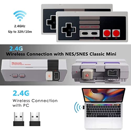 Wireless Game Controller for NES/SNES Classic Mini Edition, 2.4G Wireless Rechargeable Gamepad One Charge Lasts 100 Hours 2 Packs