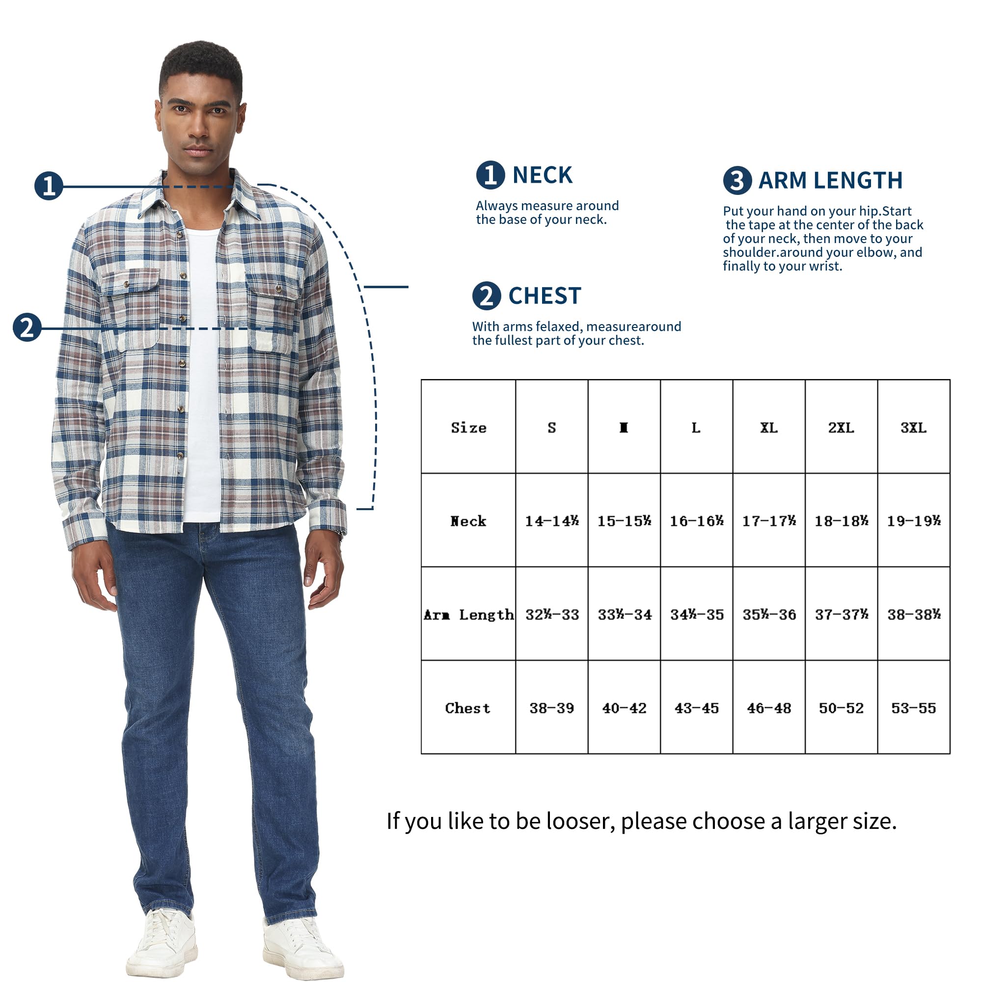 MCEDAR Regular Fit Plaid Flannel Shirts for Men Lightweight Long Sleeve Casual Button Down Shirt (Cream Plaid 11216,2XL)
