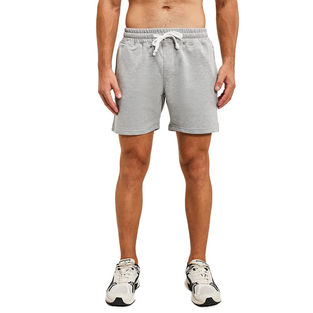 NIMENJOJA Mens 5.5" Athletic Gym Shorts Cotton Jogger Workout Lounge Jersey Zipper Pocket Sweat Shorts Grey