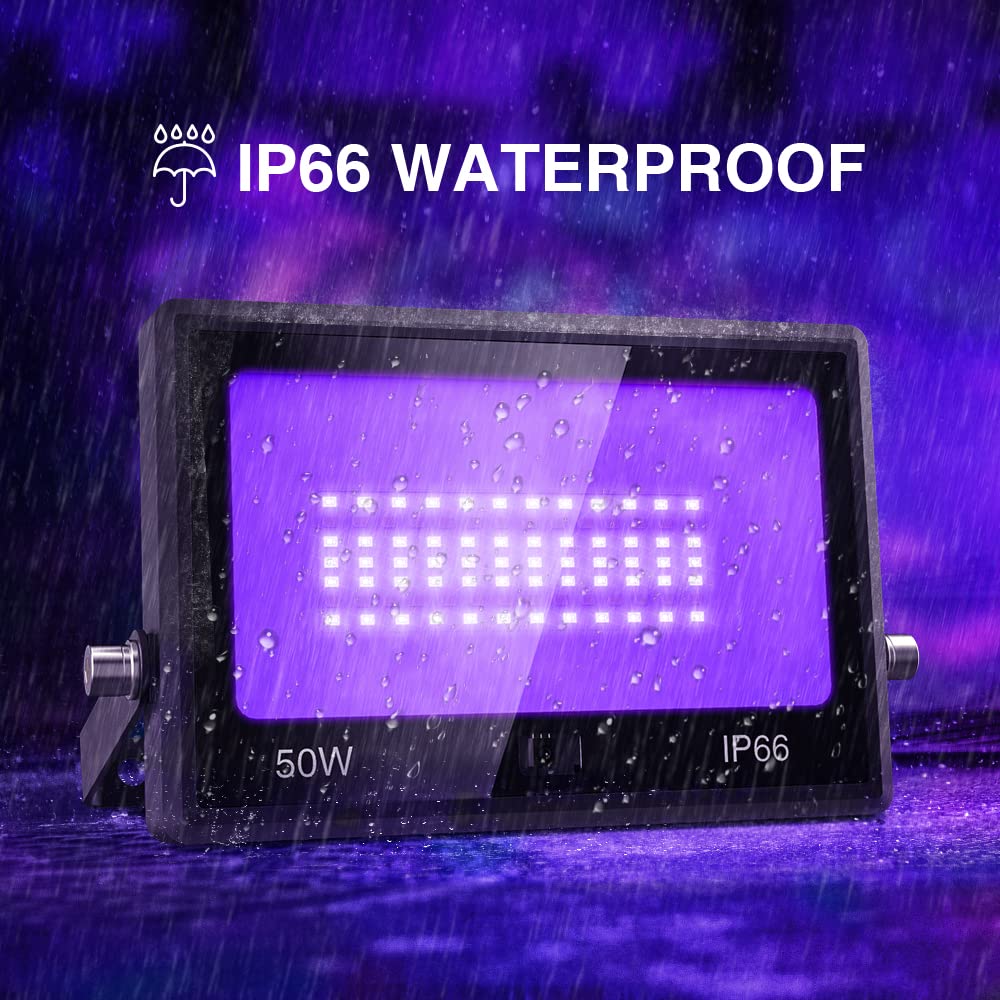 Onforu 2 Pack 50W LED Black Light with Daylight, Dimmable Black Light Flood Light with Remote, Timing, IP66 Outdoor Blacklight for Glow in The Dark, Dance Party, Halloween Lights, Fluorescent Poster