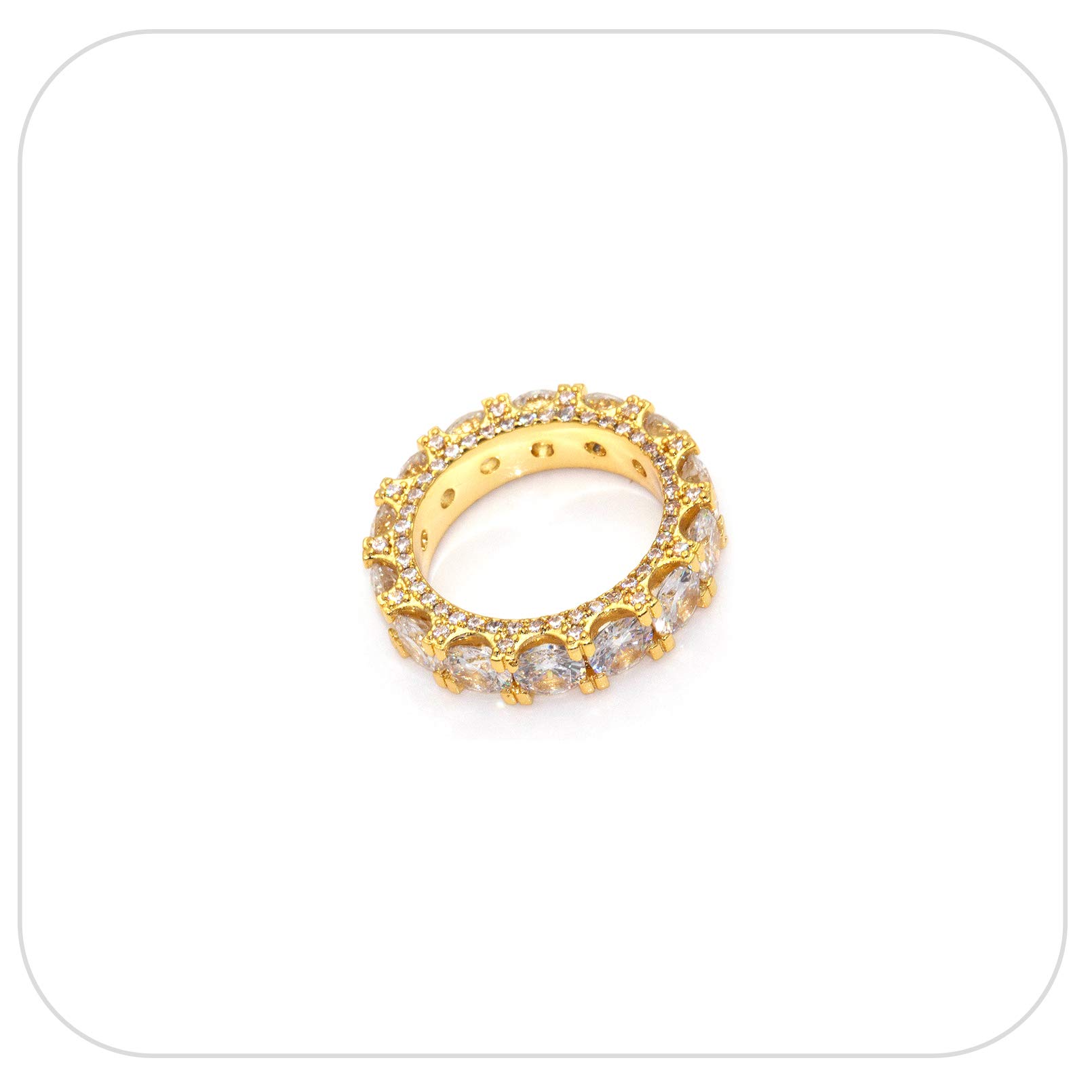 Nsitbbuery Hip Hop 18K Gold Bling Crystal Band Ring
