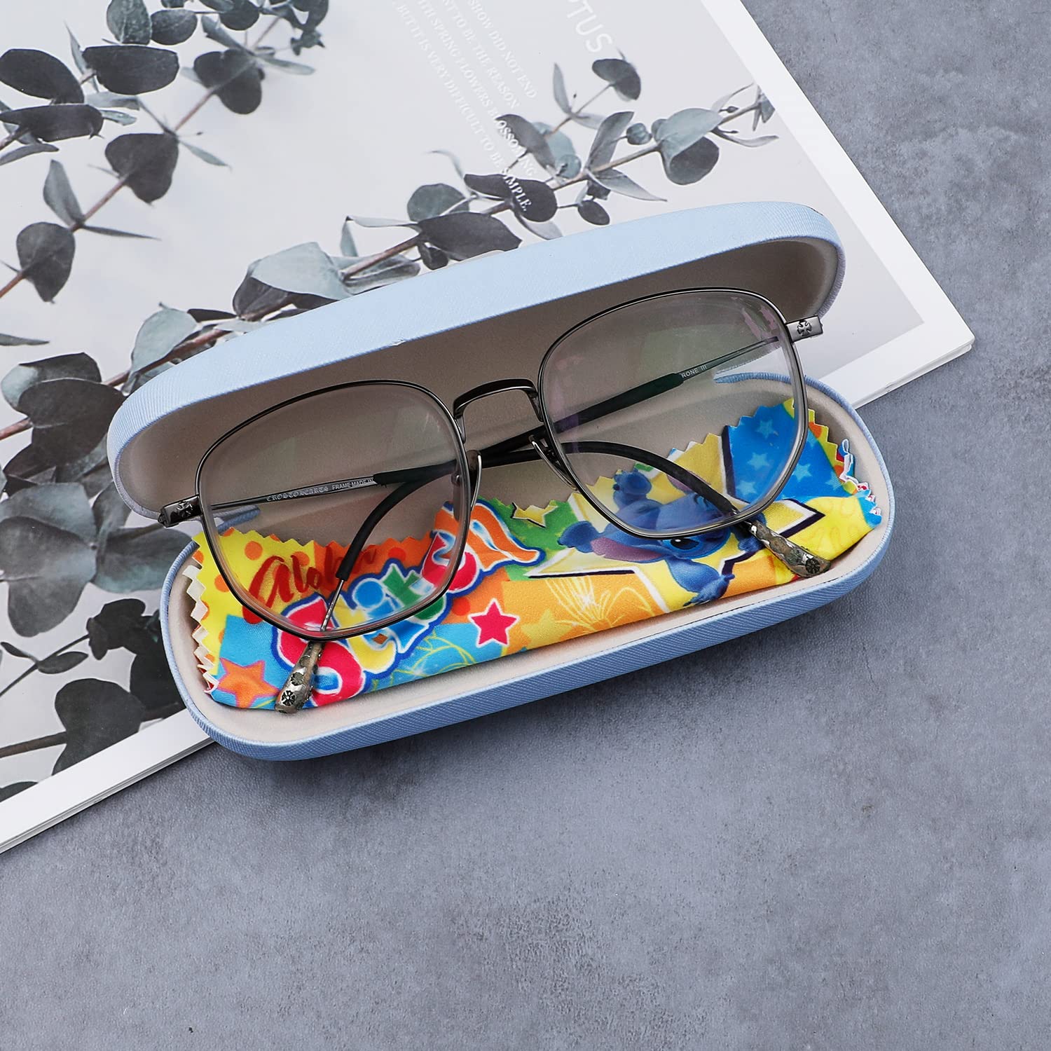 U-CHYTY Cartoon Stitch Hard Shell Eyeglasses Cases Kitty Protective Case with Glasses Cloth Storage Box Holder forTeen