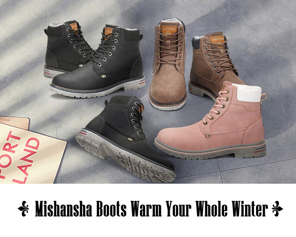 Mishansha Women's Hiking Boots Men's Warm Snow Boots Warm Ankle Bootie Non Slip Walking Black 7 Women/6 Men