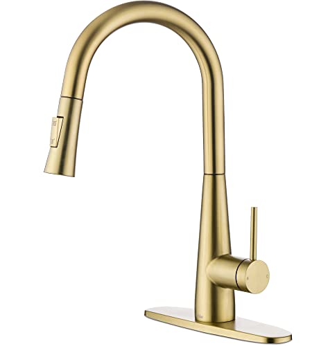 Tohlar Gold Kitchen Faucet, Kitchen Faucets with Pull Down Sprayer, Stainless Steel Single Handle Kitchen Faucet Fit for 1 or 3 Holes Kitchen Sink Faucet Gold Faucet for Kitchen Brushed Gold