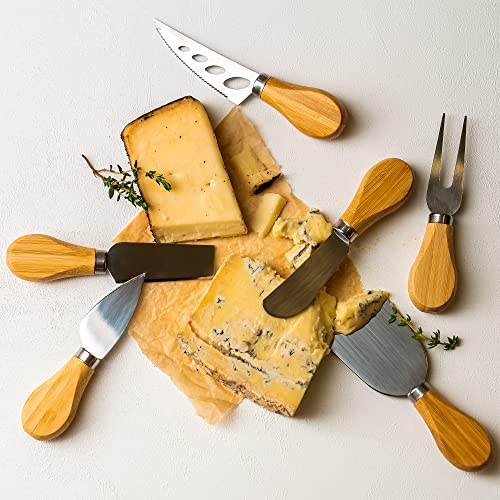 TMD Cheese Board with Knife Set (6pcs) β Elegant Charcuterie Boards with 2 Round Bowls β Wooden Charcuterie Board Set β Cheese board set to Display Your Assortments in Style
