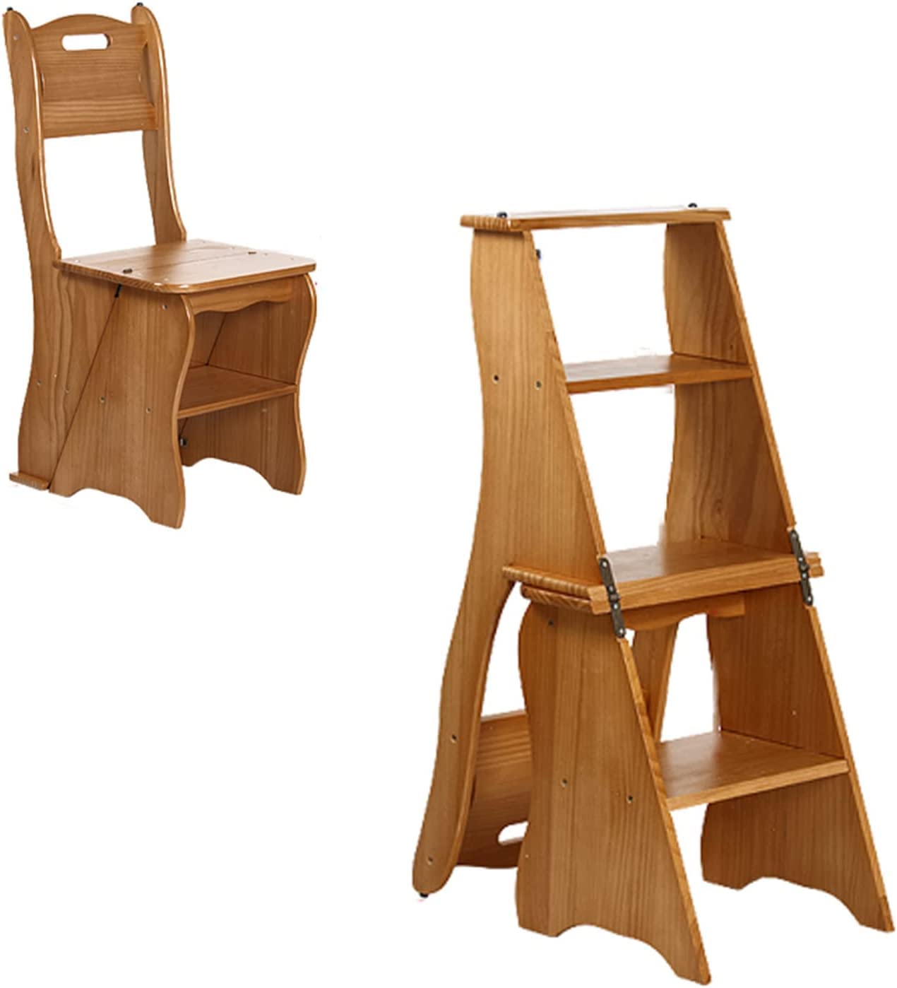 LUCEAE Step Stool,4 Tier Folding Wooden Seat Portable Shoe Closet High Stool Eco-Friendly Water Paint Reinforced Hinged Ladder Stool Tongue and Groove Structure Smooth Ladder Body,Safe and Sturdy Dura