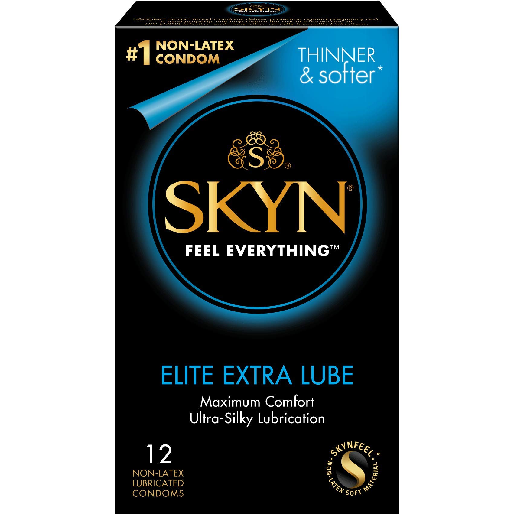 Lifestyles SKYN Elite Extra Lubricated with Silver Lunamax Pocket Case, Non-Latex Condoms-12 Count
