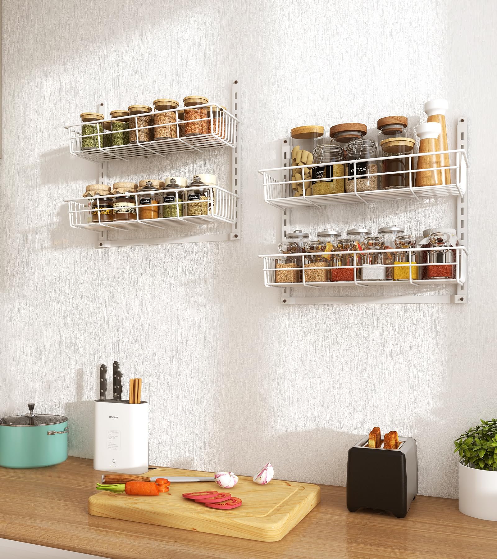 Mefirt Over The Door Pantry Organizer, Wall Mount Spice Rack, Pantry Hanging Storage and Organization, 6 Adjustable Baskets Heavy-Duty Metal for Home & Kitchen, Back of Door Seasoning Rack - White