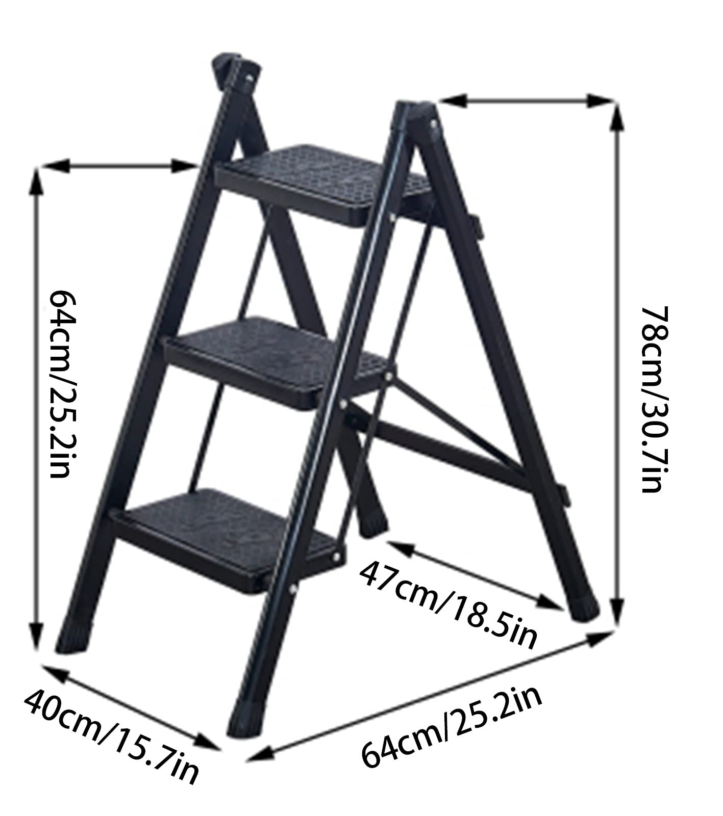LUCEAE Step Stool,3Step Steel Ladder Folding Step Stool,Sturdy and Durable Extra Wide Treads with Non-Slip Rubber Covers,Portable and Lightweight, Home/Kitchen/Closet/Bedroom/Office Wide Platform Step
