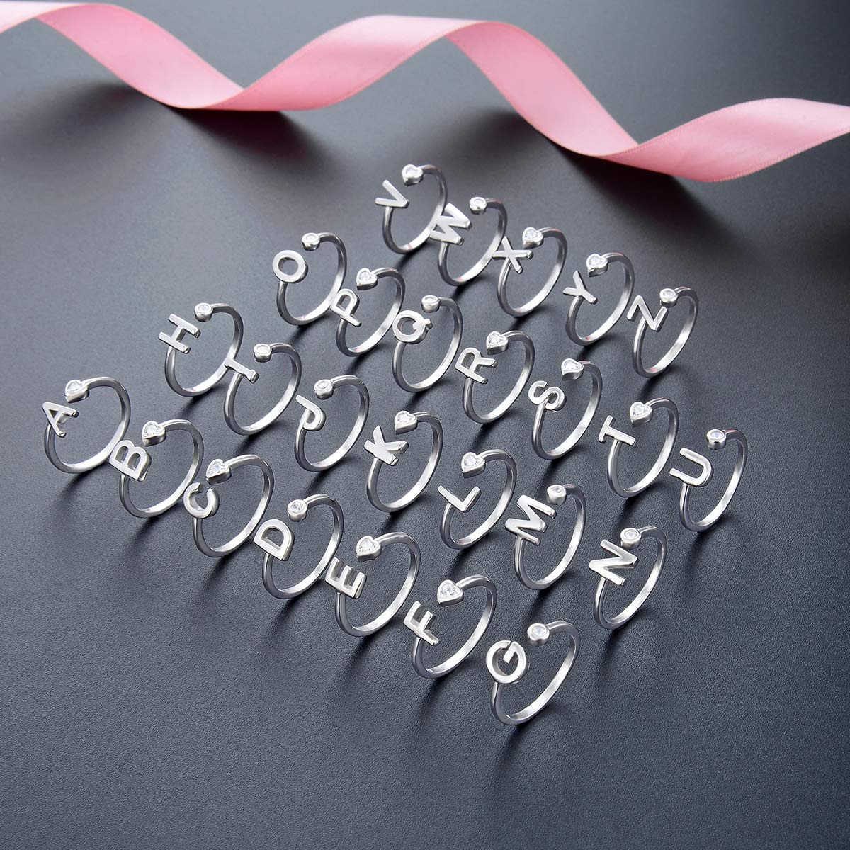 PEARLOVE Initial Rings 925 Sterling Silver Rings for Women A-Z Stackable Alphabet Rings for Wife Daughters Jewelry Gifts
