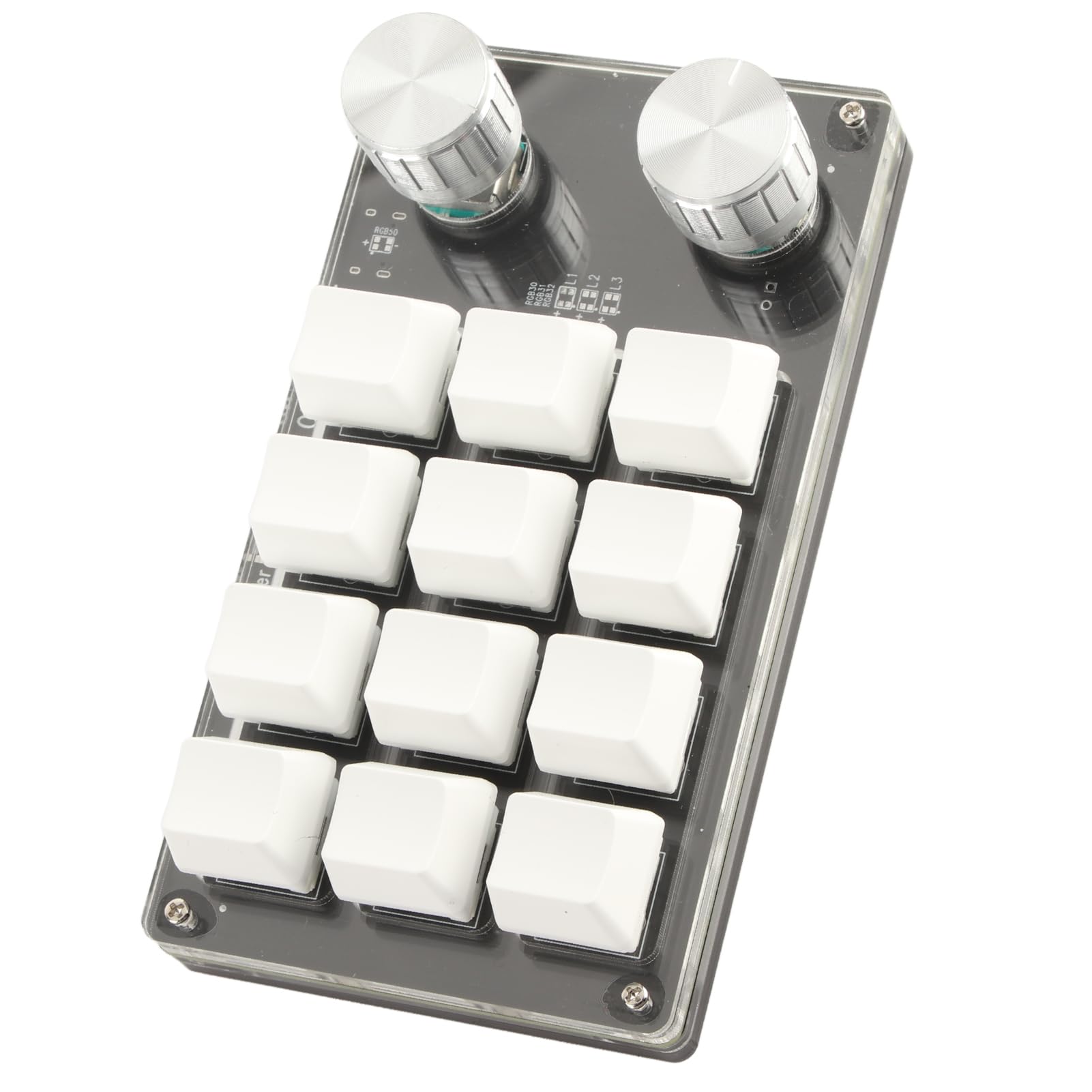 SUCIE One Handed Programmable Macro Keyboard, 12 Key RGB Mini Gaming Keyboard with 2 Knobs, DIY Multifunctional Shortcut Keypad Macro Keys PBT Keycaps for PC Computer Office(White)
