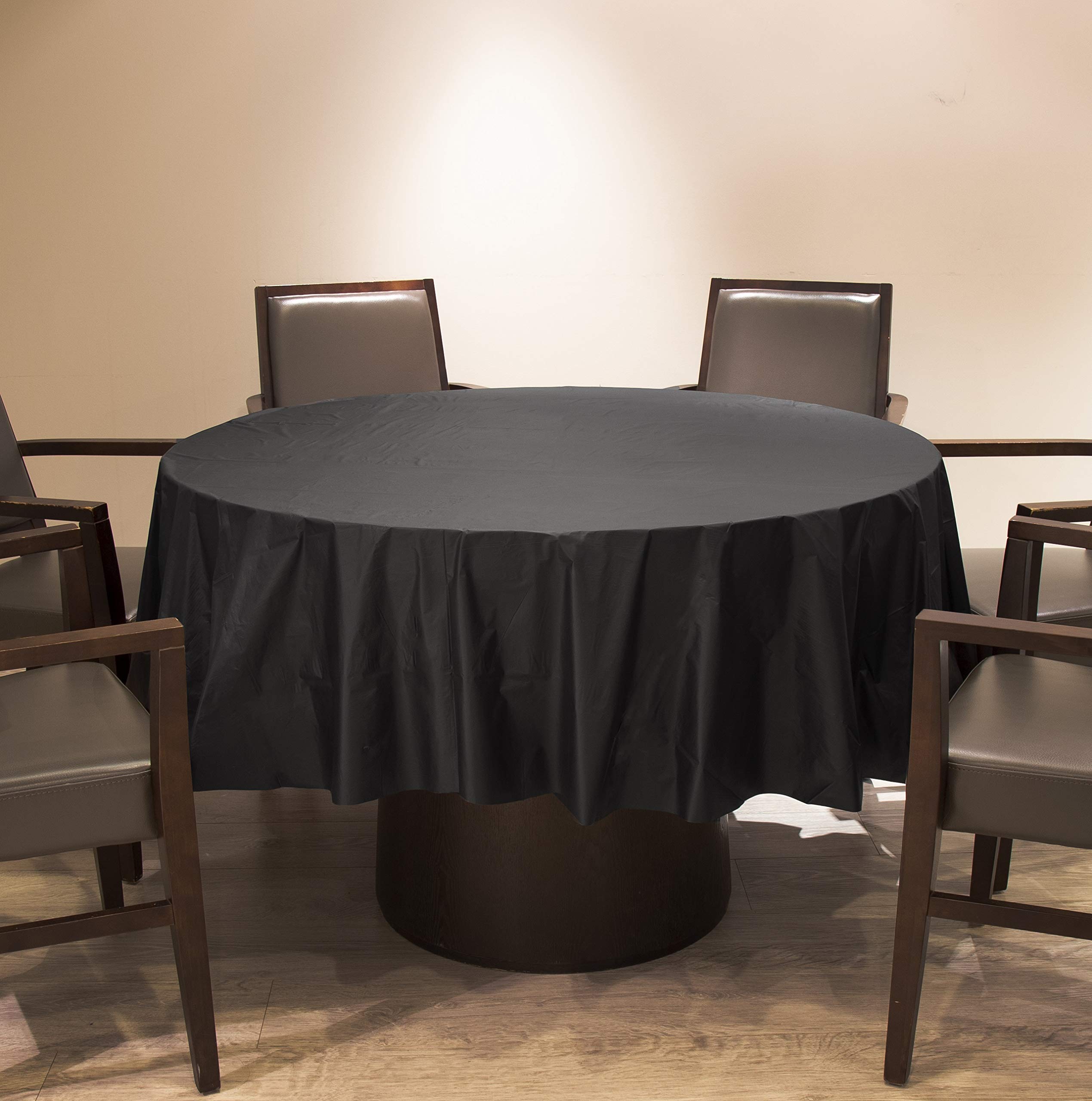 Neatiffy 84 Inch 6 Pack Disposable Round Plastic Tablecloths Picnic/Camping/Party/Banquet Table Cover. Table Cloth for Round 84" Tables, (Black)